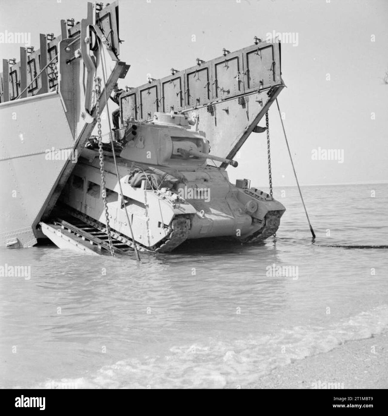 The British Army in the Middle East A Matilda tank comes ashore from a ...