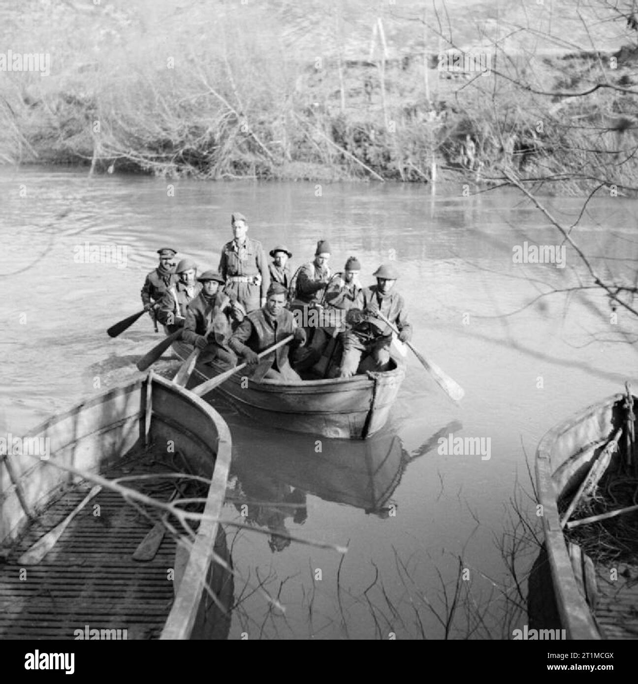British infantry crossing the River Garigliano in assault boats, Italy ...