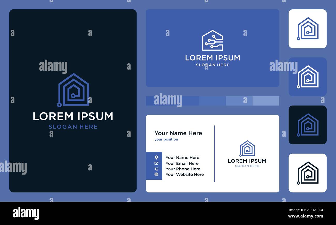 House building logo design template with technology connected graphic ...