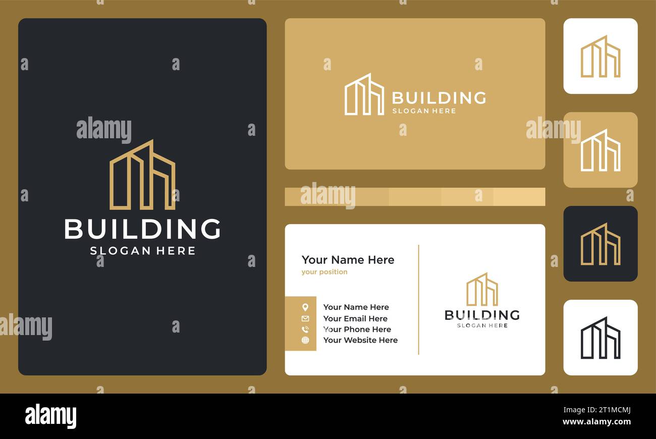 Architectural building logo design template with line art graphic ...