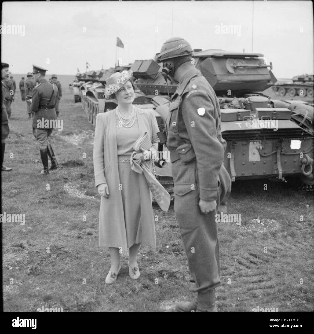 The British Army in the United Kingdom 1939-45 Queen Elizabeth talks with a tank officer during ...