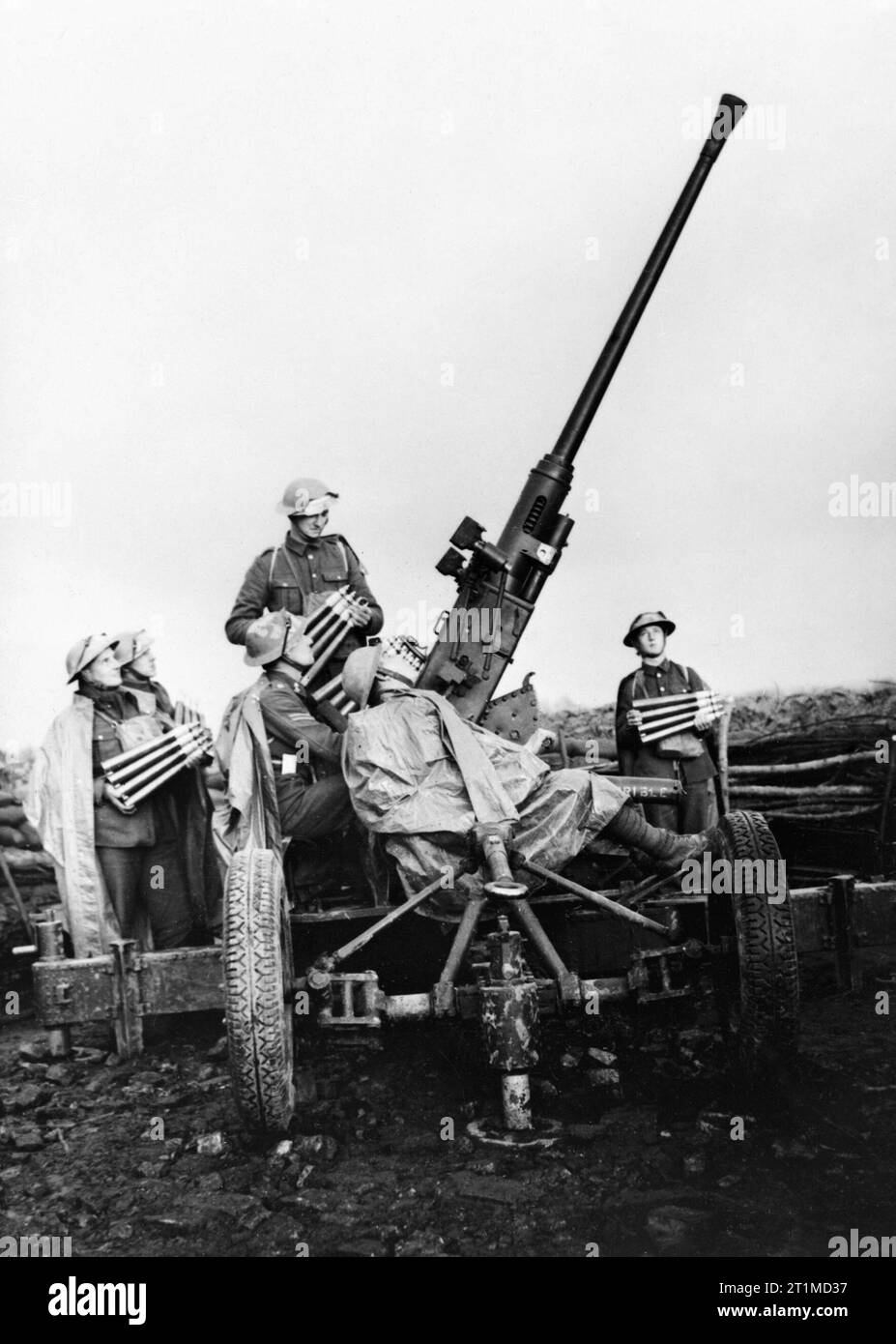 A 40mm Bofors anti-aircraft gun and crew near Douai, France, November ...