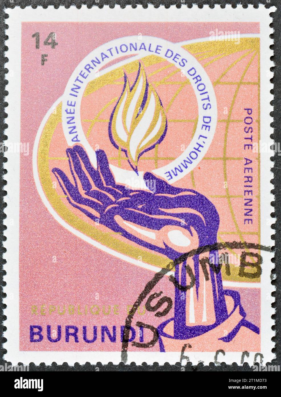 Cancelled postage stamp printed by Burundi, that shows Human rights ...