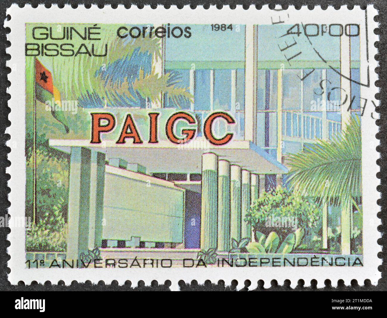 Cancelled postage stamp printed by Guinea Bissau, that shows PAIGC ...