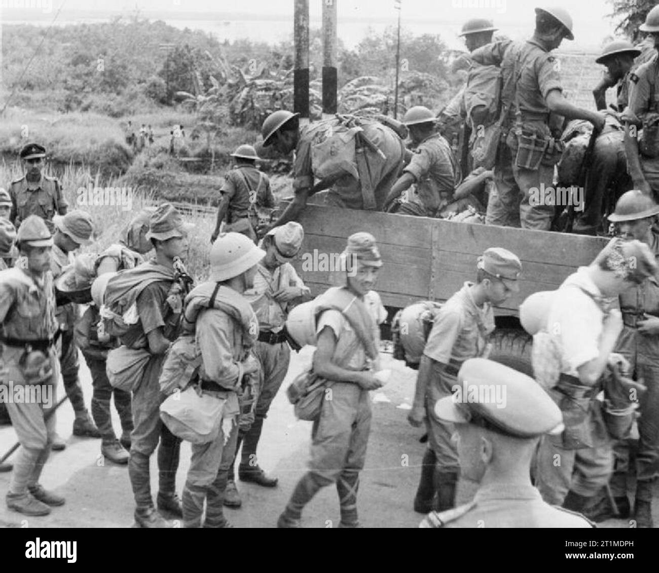 British Reoccupation of Singapore, 1945 Disarmed Japanese soldiers ...