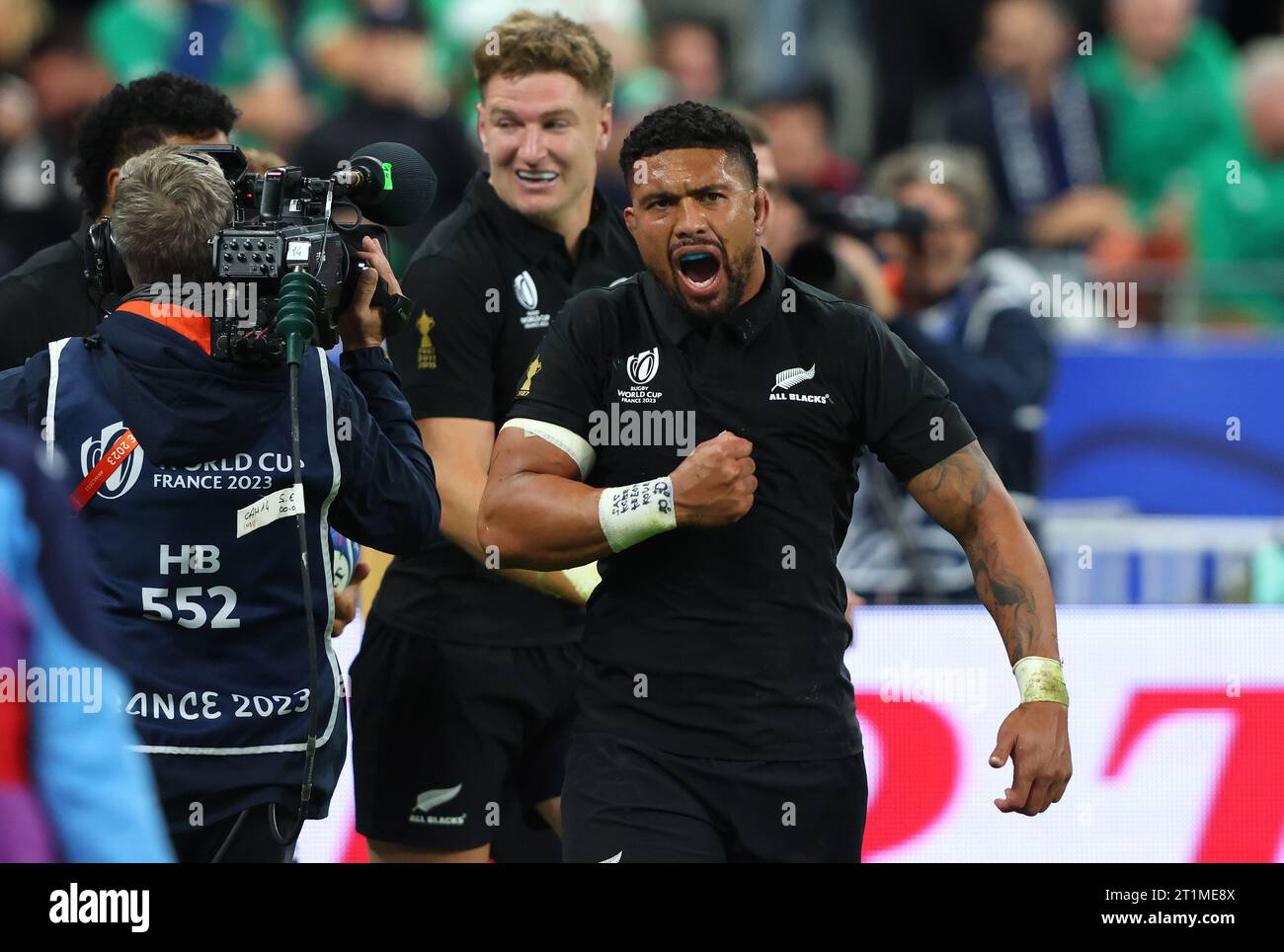 Paris, France. 14th Oct, 2023. Ardie Savea of New Zealand celebrates ...