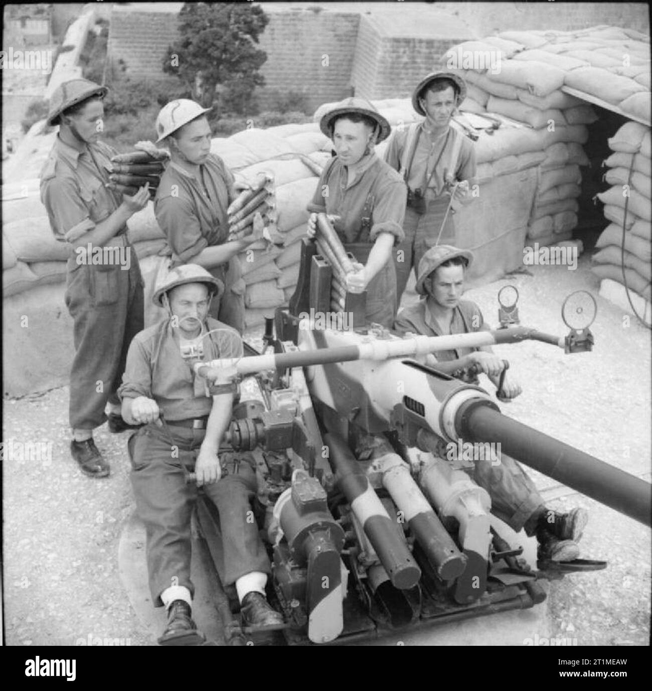 The British Army on Malta 1942 A 40mm Bofors anti-aircraft gun and crew ...