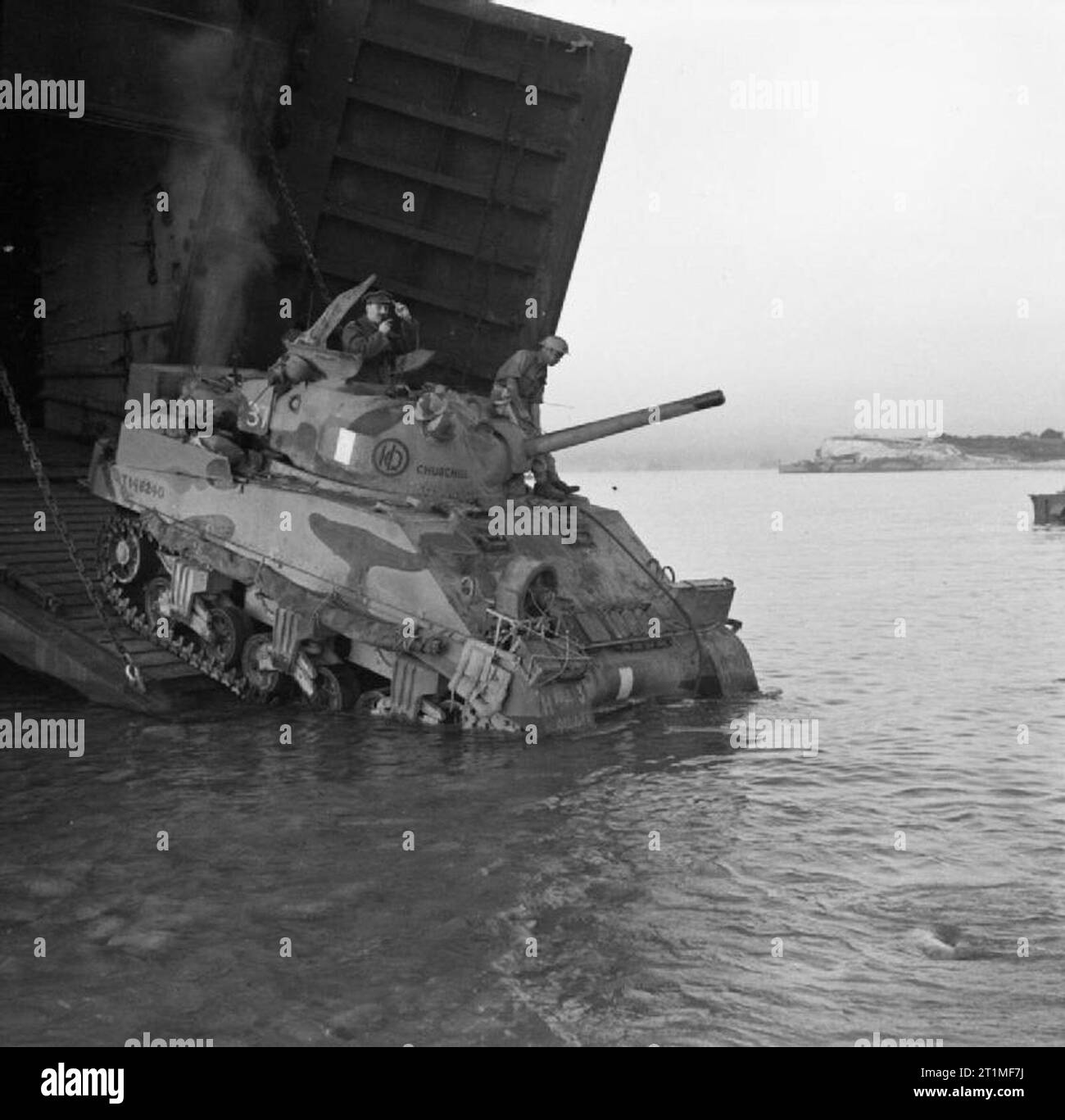 The Invasion of Sicily July 1943 A Sherman tank leaves a landing ship ...