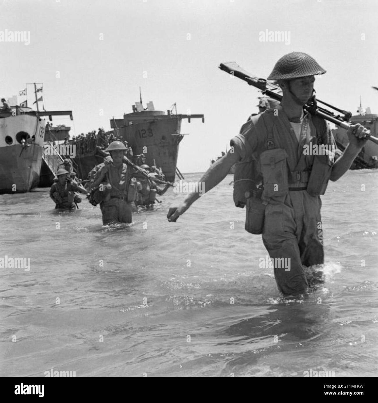 British troops wade ashore during the invasion of Sicily, 10 July 1943 ...