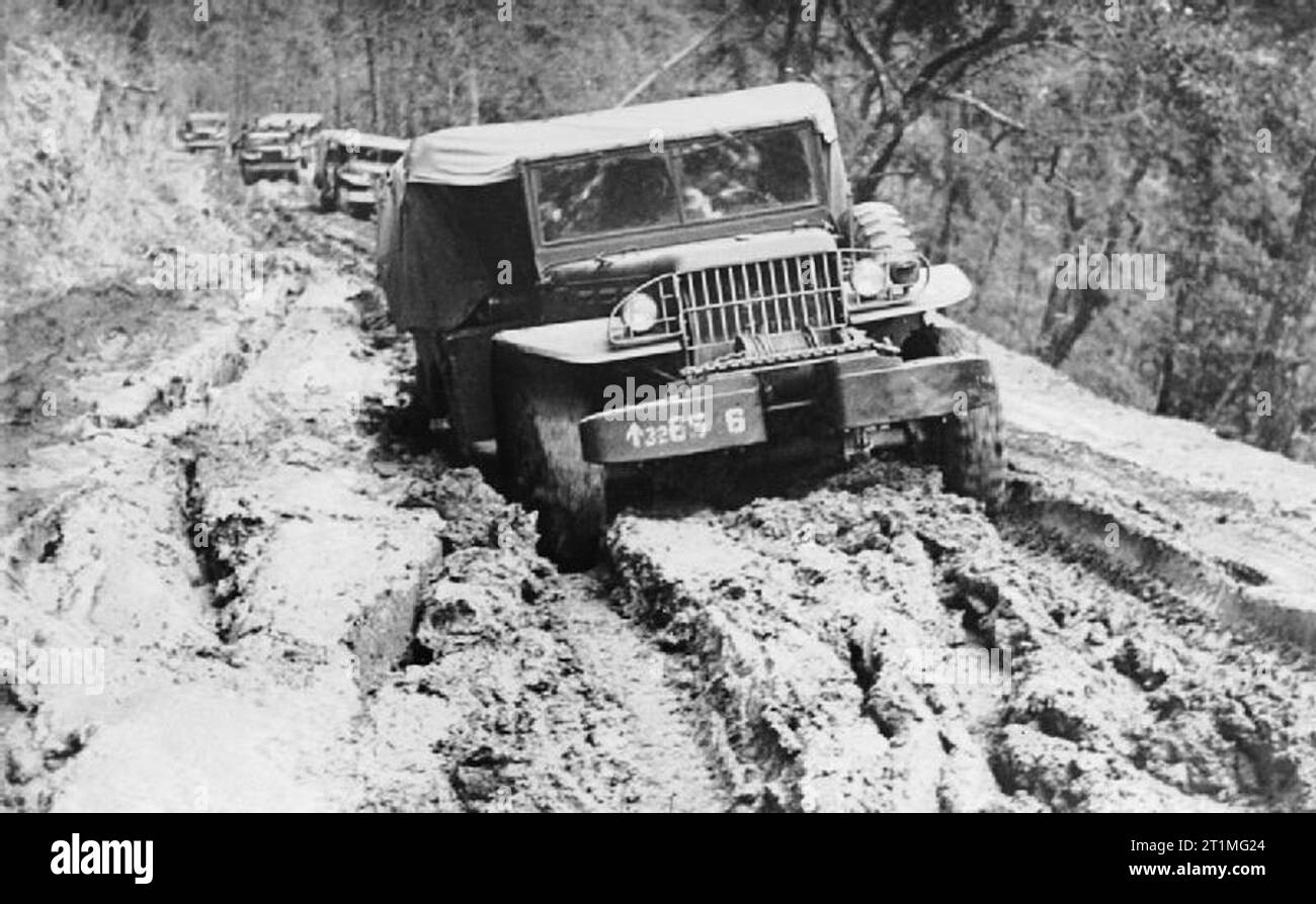 Logistics: Transport of the 5th Indian Division struggling through mud ...