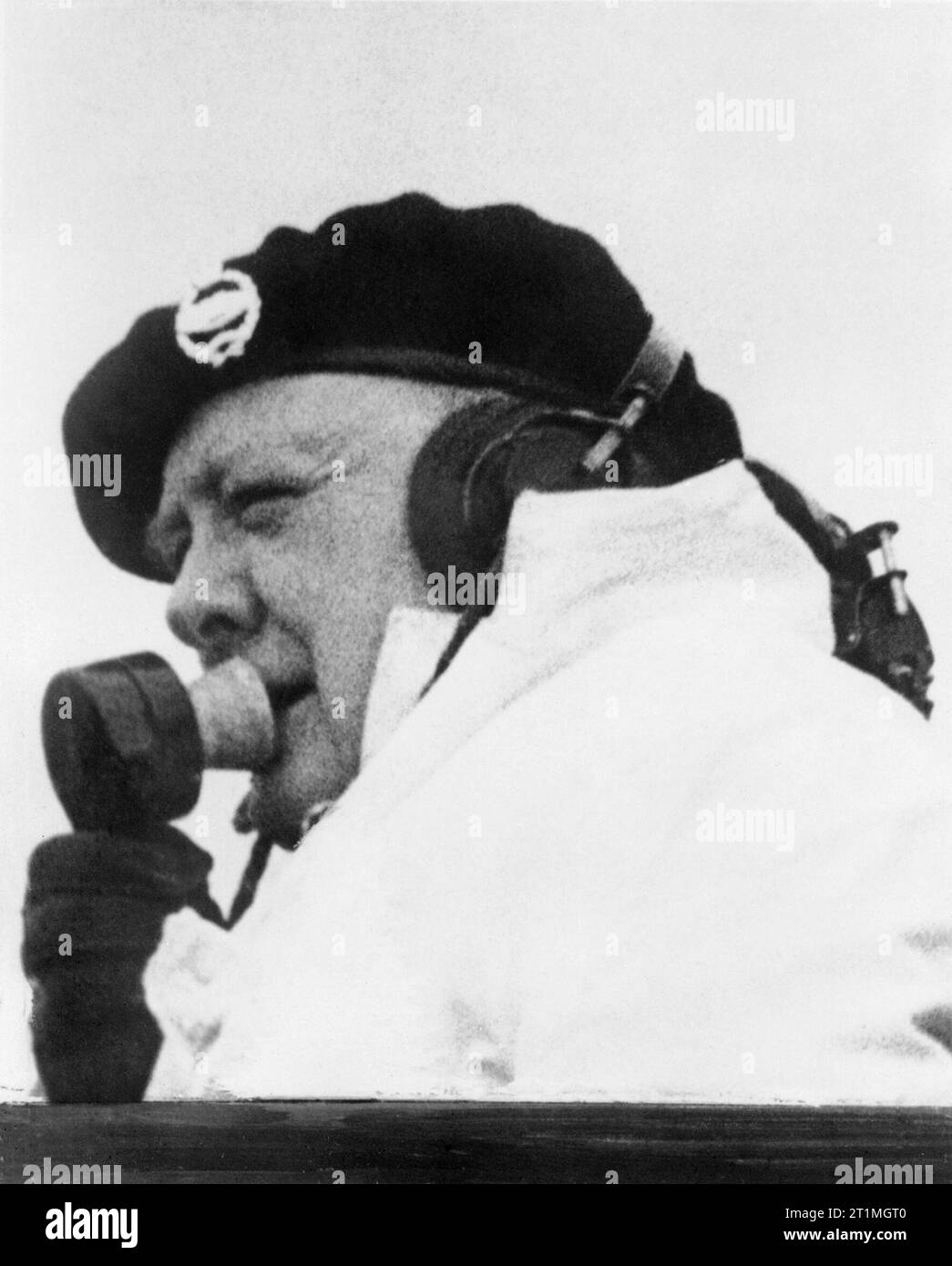 Winston Churchill uses a radio set in the turret of a Churchill Mk I ...
