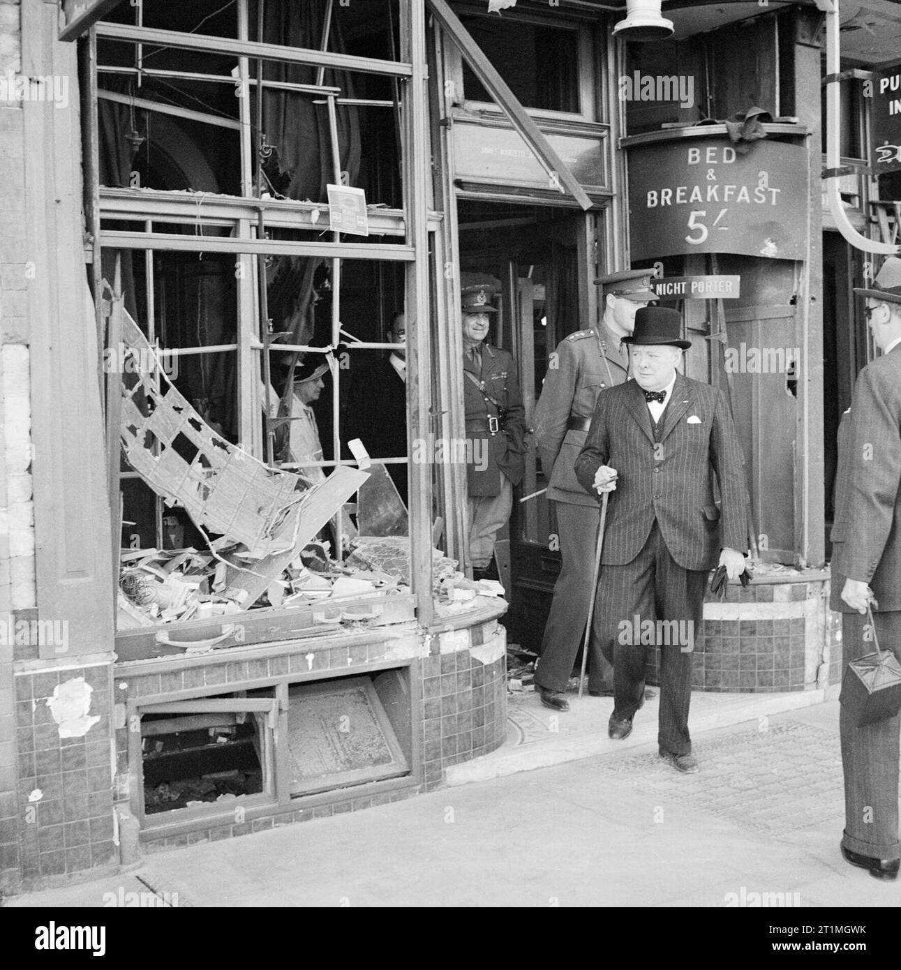 Winston Churchill inspects air raid damage at Ramsgate in Kent, 28 ...