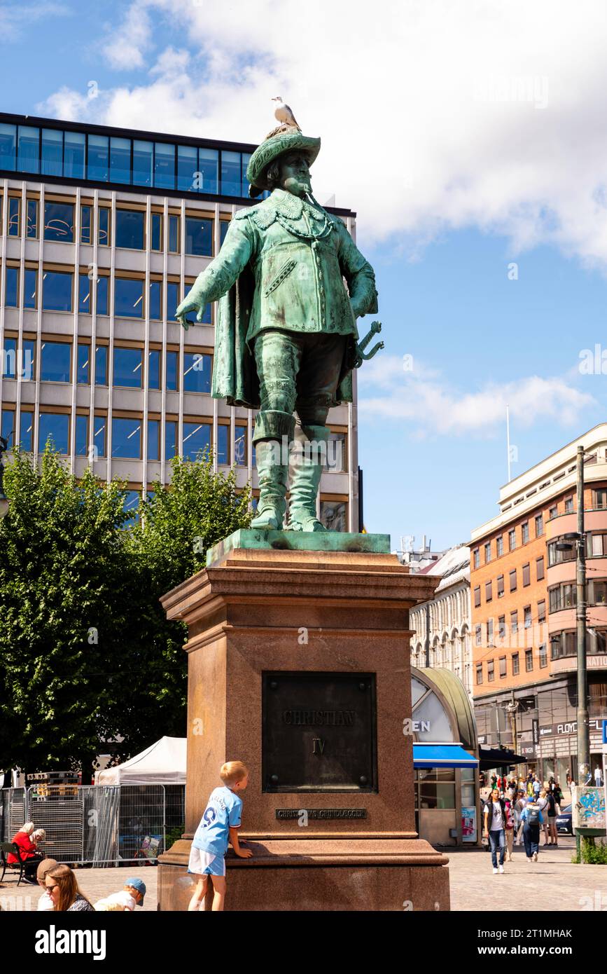 Christian IV Monument at Stortorvet Plaza, Oslo, Norway on a beautiful ...