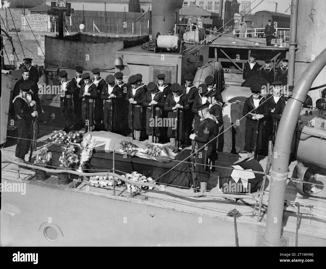 Burials at Sea Scene on board the coastal minelayer HMS PLOVER as she ...