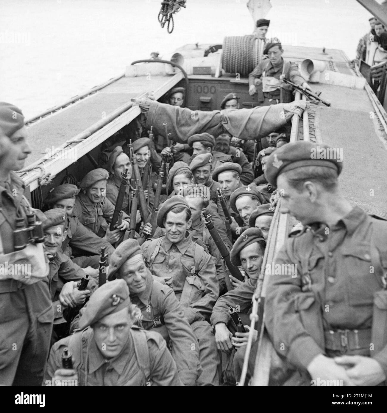 Men of 6th Battalion, the Green Howards in an assault landing craft ...