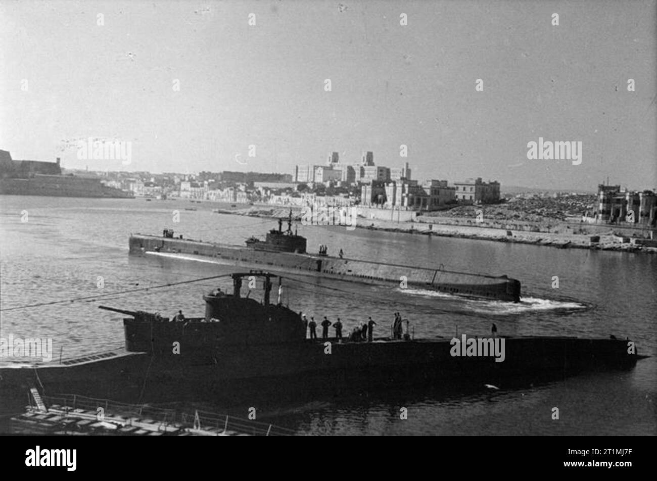 Submarines and Submarine Officers. 4 February 1943, Malta. HMS RORQUAL ...