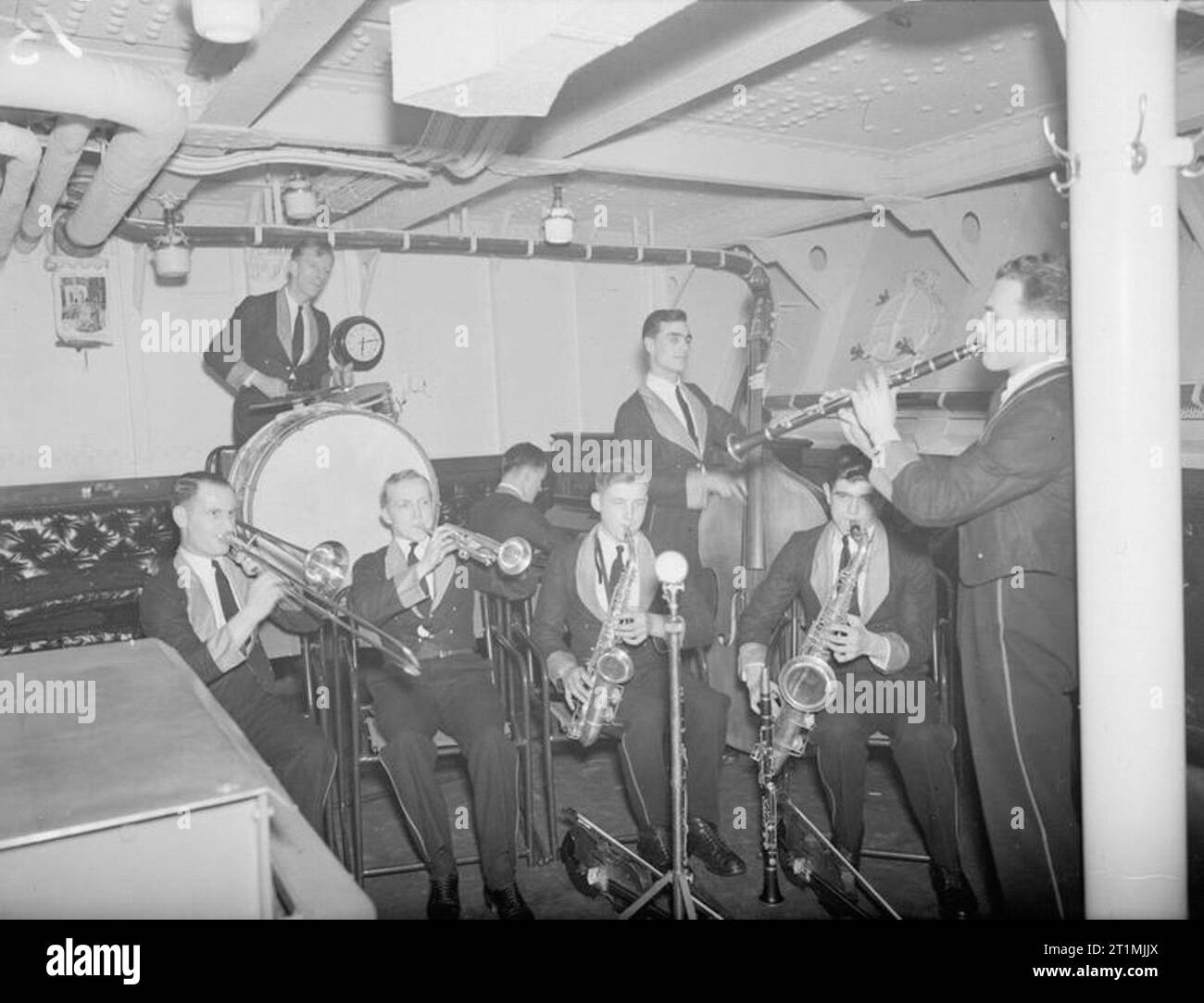 The Royal Marines Dance Band. November, 1942, With the Home Fleet, on Board HMS Howe. Royal ...