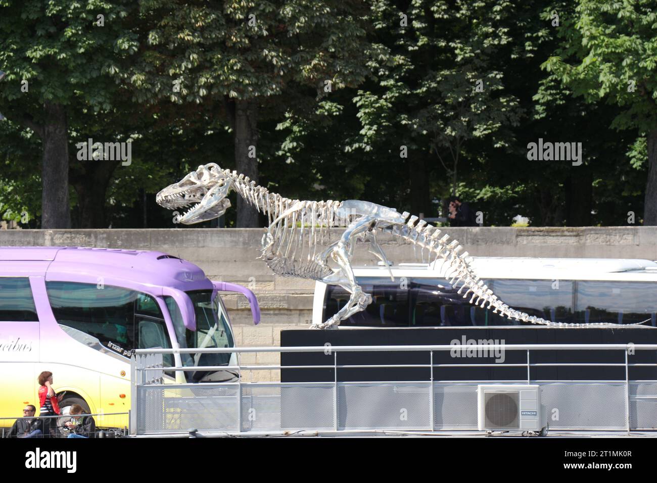 An artwork skeleton of dinosaur seen on the streets of Paris, France ...