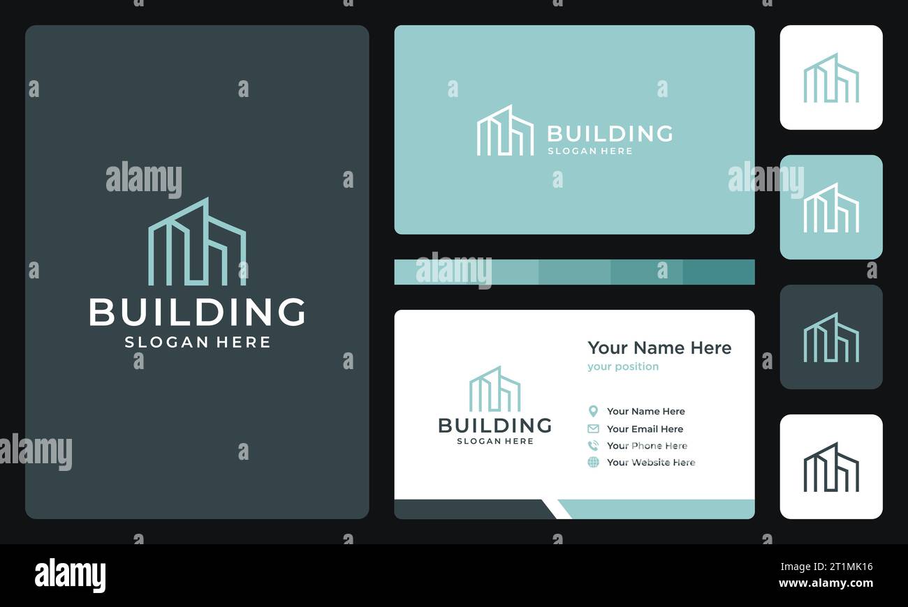 Architectural building logo design template with line art style graphic ...