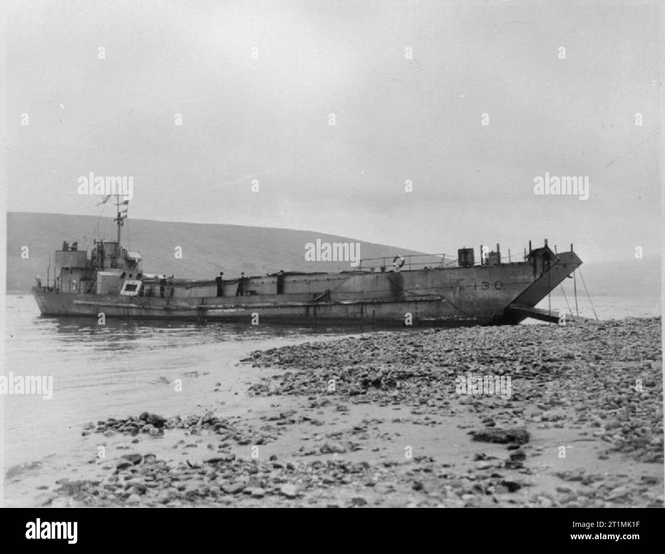 The Royal Navy during the Second World War LCT Mark 2 beached with ramp ...