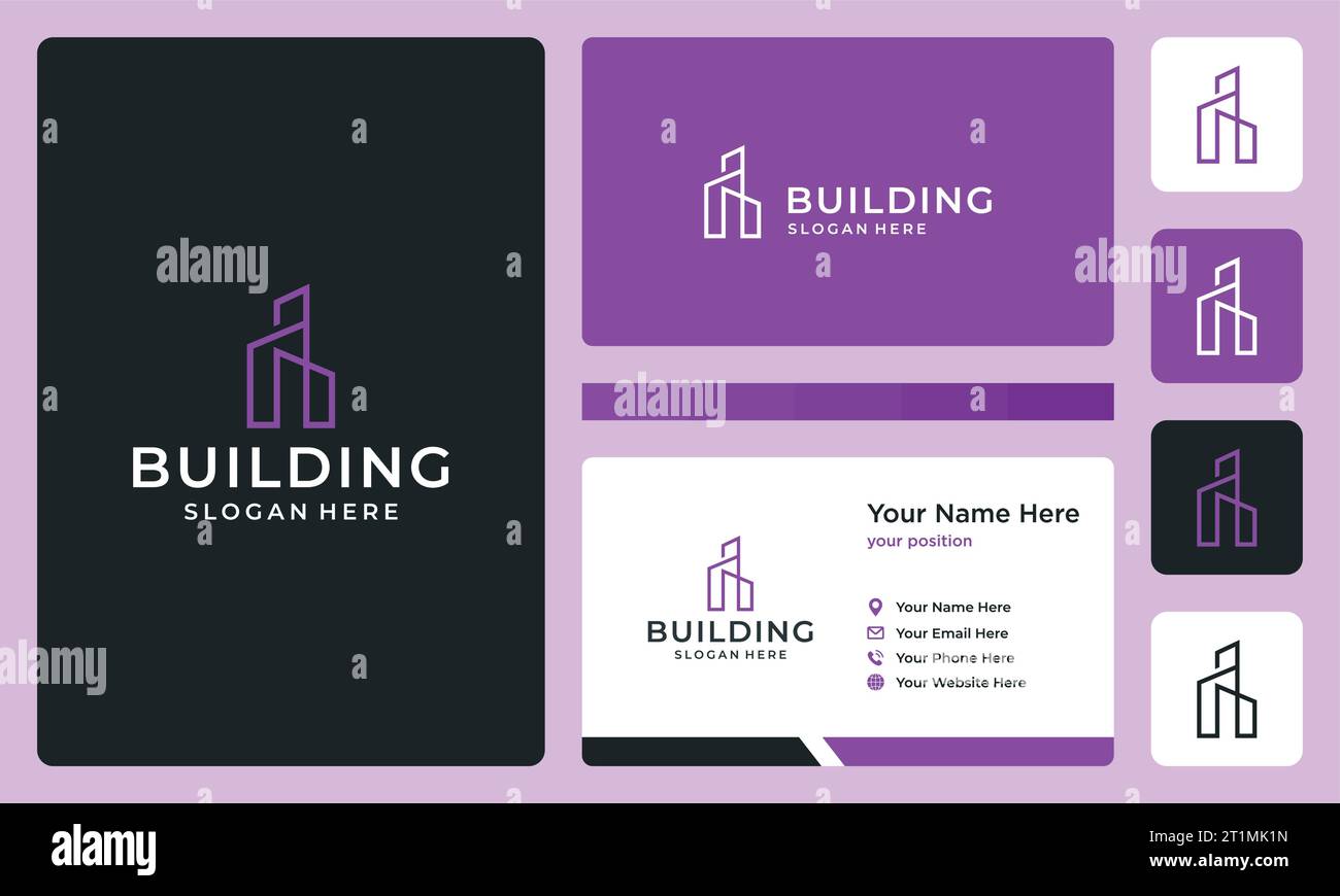 Architectural building logo design template with line art style graphic ...