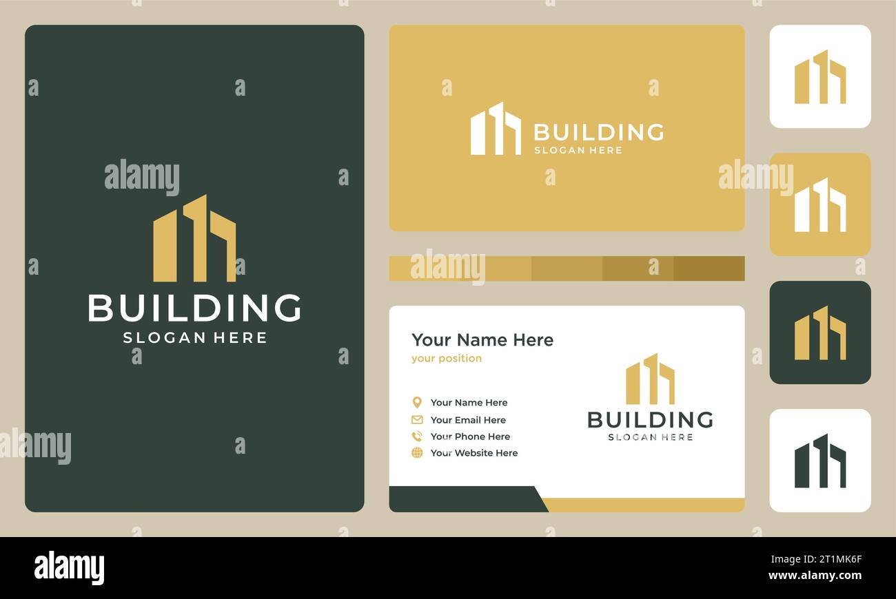 Architectural building logo design template with line art style graphic ...