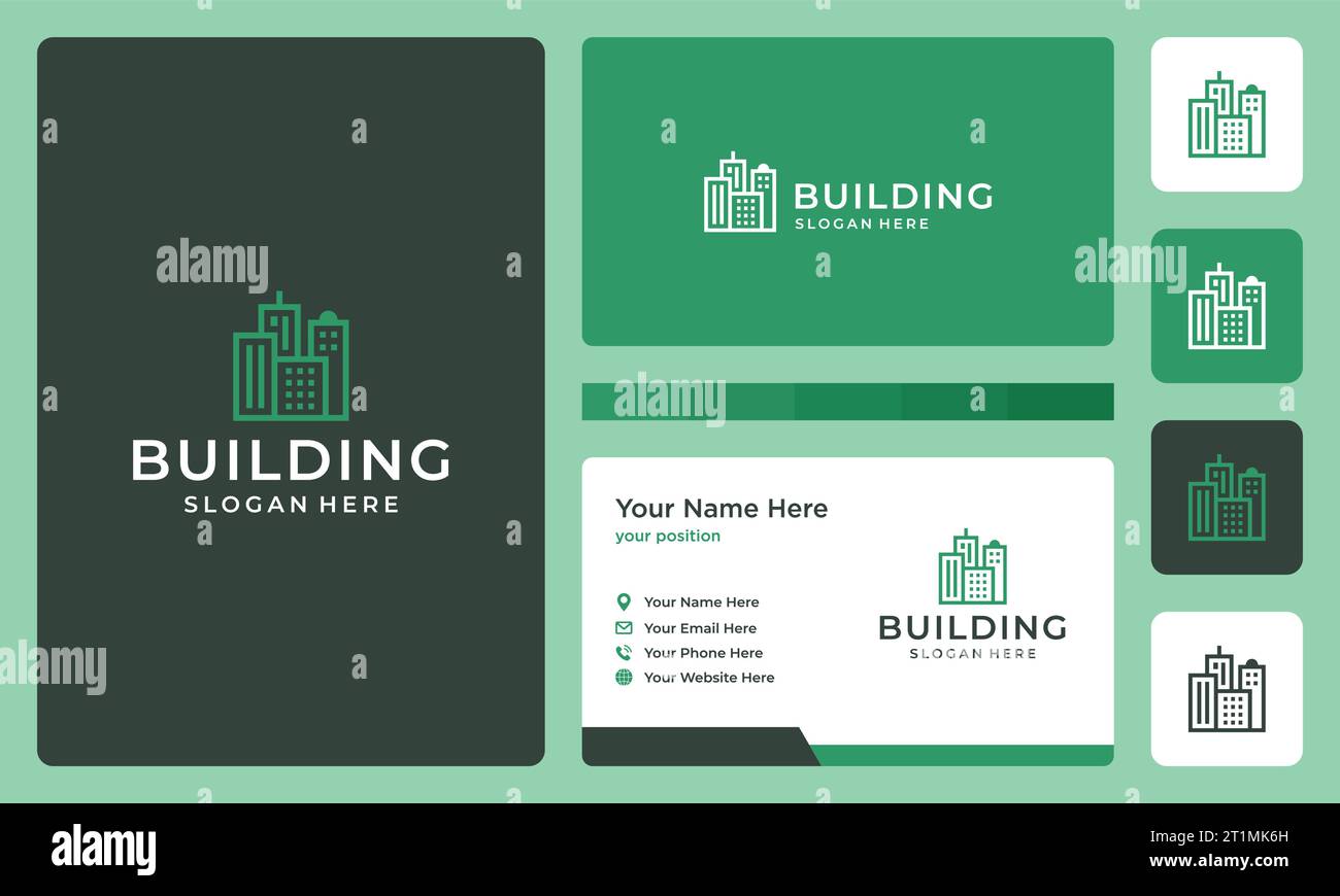 Architectural building logo design template with line art style graphic ...