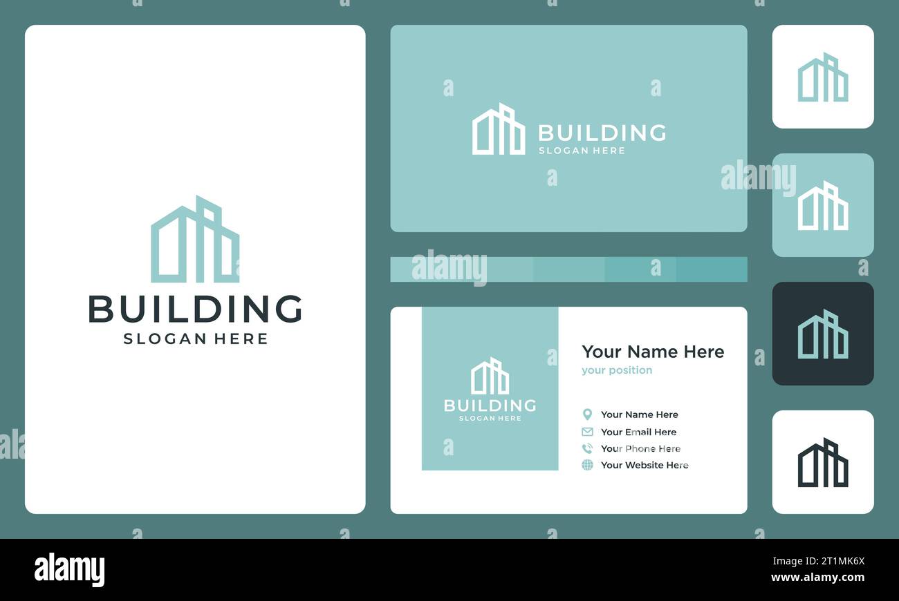 Architectural building logo design template with line art style graphic ...