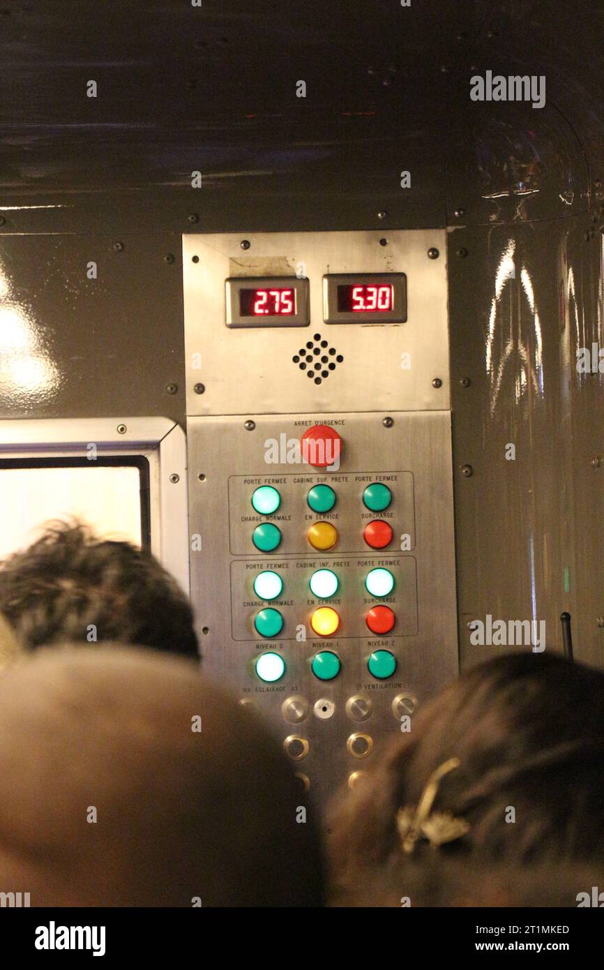 Eiffel tower lift with buttons and display highlighted in the image and ...