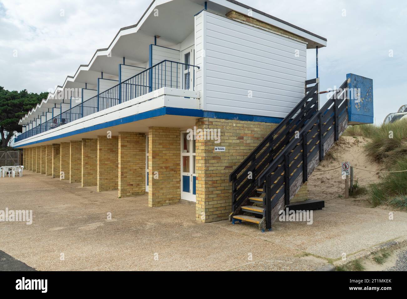 Loverose Way, Poole, UK - September 9th 2023: Two storey beach huts on ...