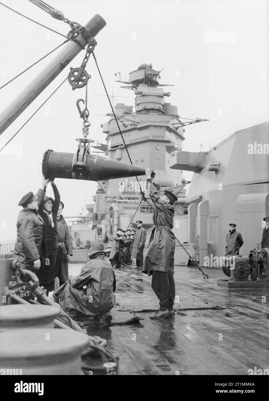 The Royal Navy during the Second World War 16 inch shells being lowered ...