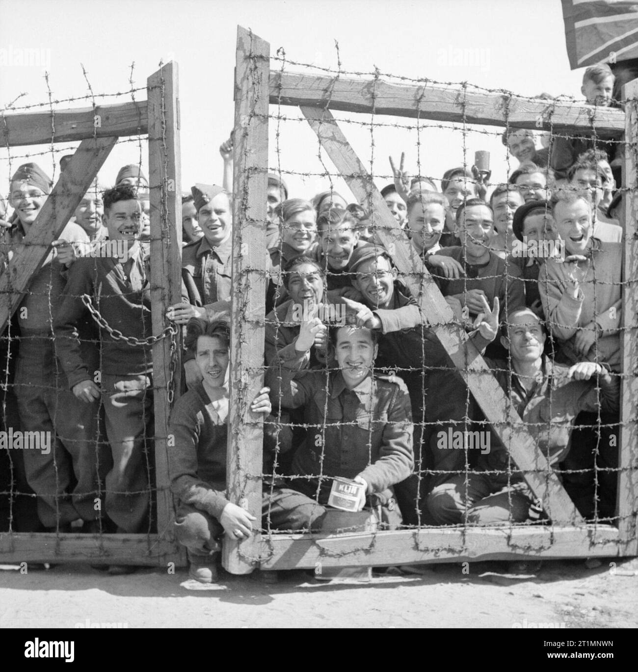 POWs at Stalag 11B at Fallingbostel in Germany welcome their liberators ...