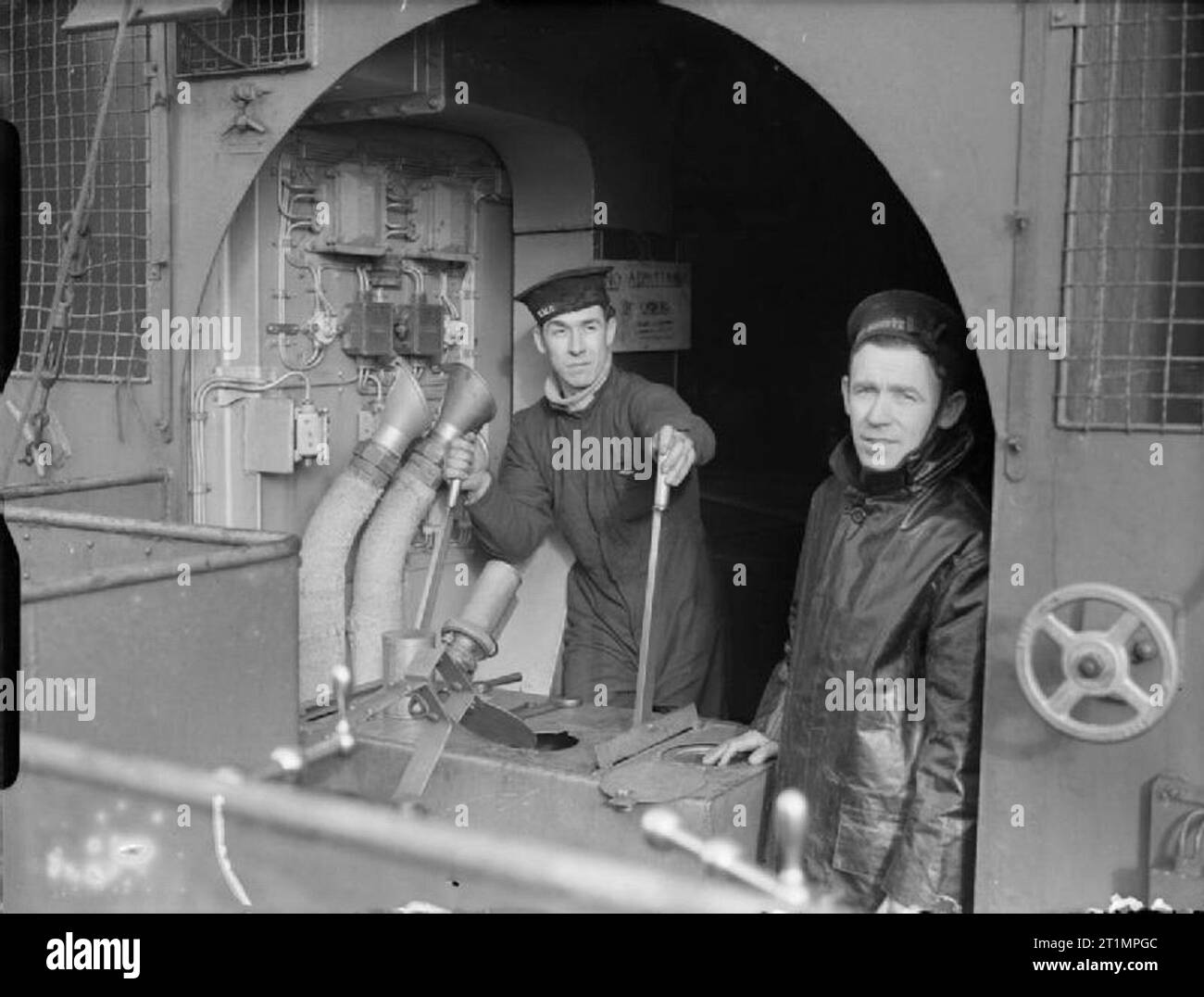 The Royal Navy during the Second World War Two men at the catapult ...