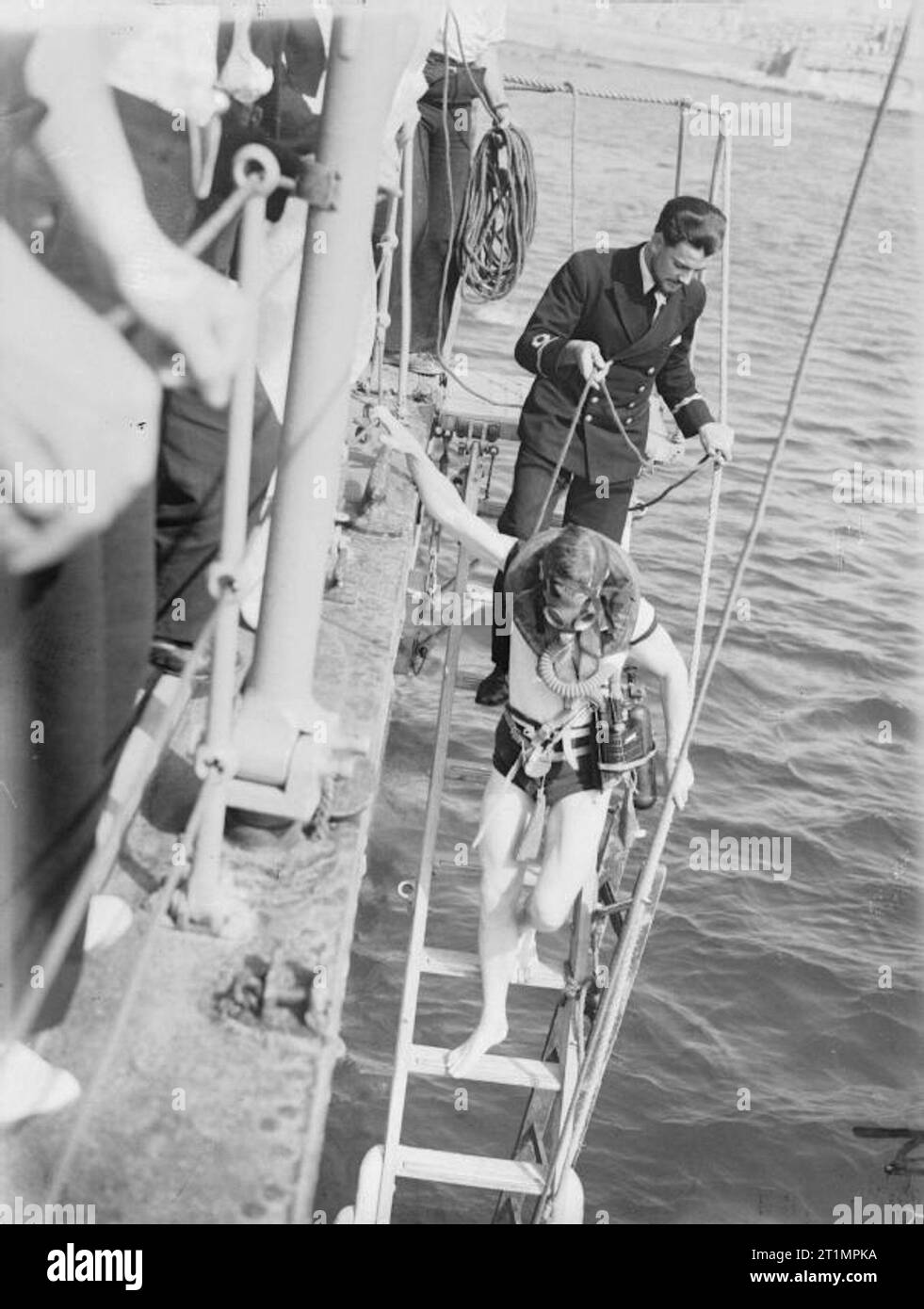 The Royal Navy during the Second World War A diver going down a ladder ...