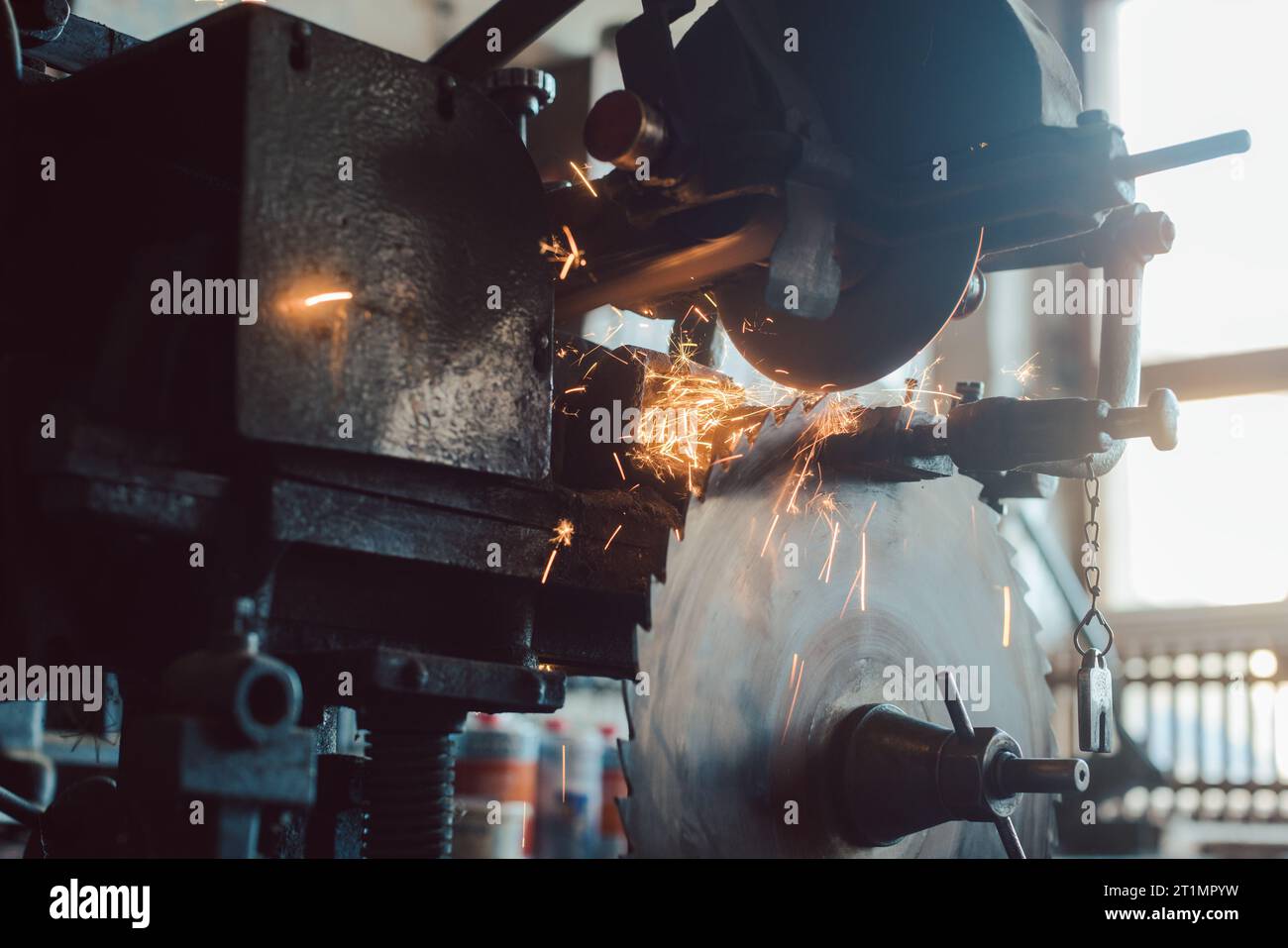 Machine sharpening tools in workshop of a carpentry Stock Photo - Alamy