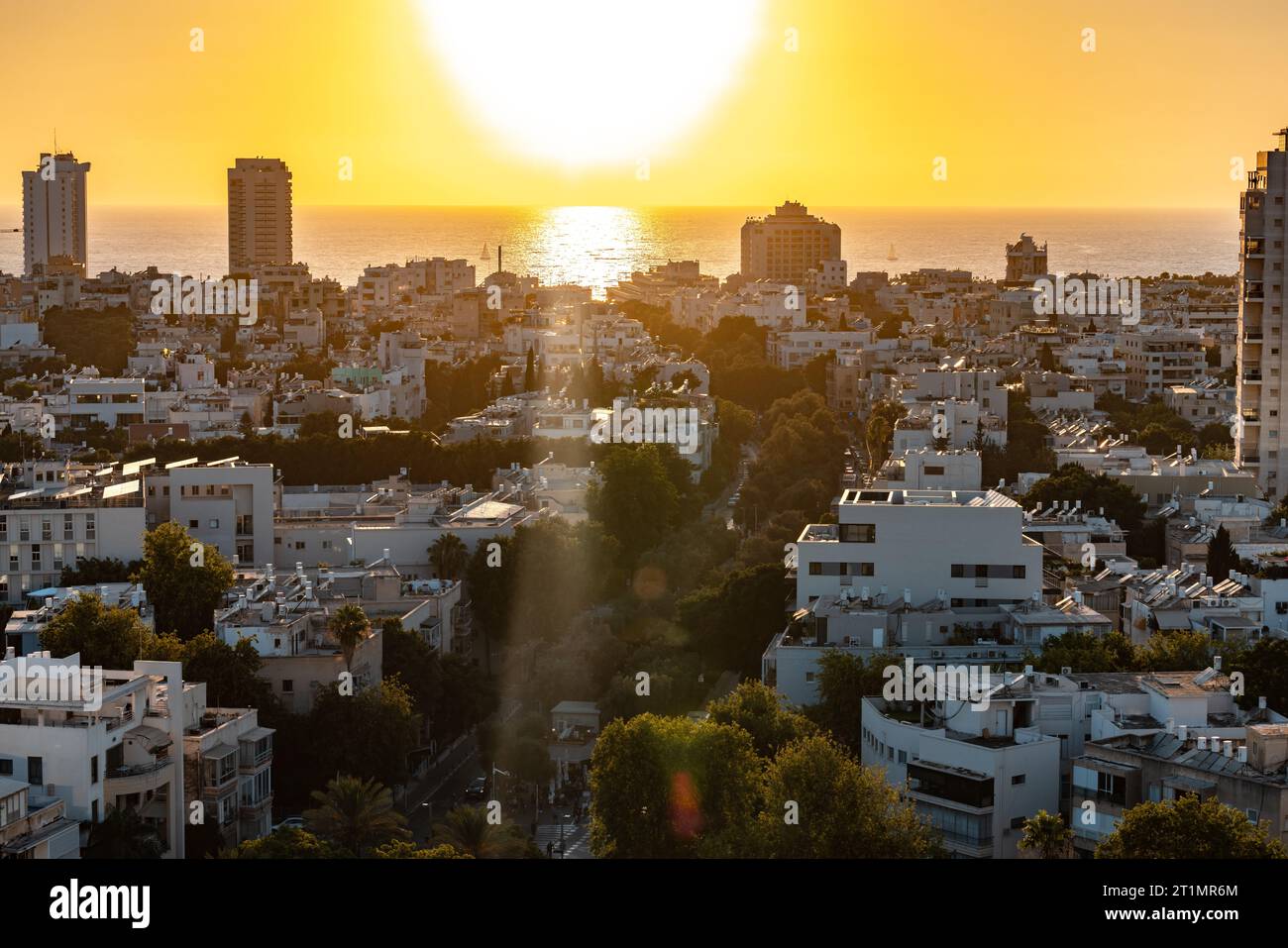 Sunset over city skyline panoramic view, Tel Aviv, Israel 7.2022 ...
