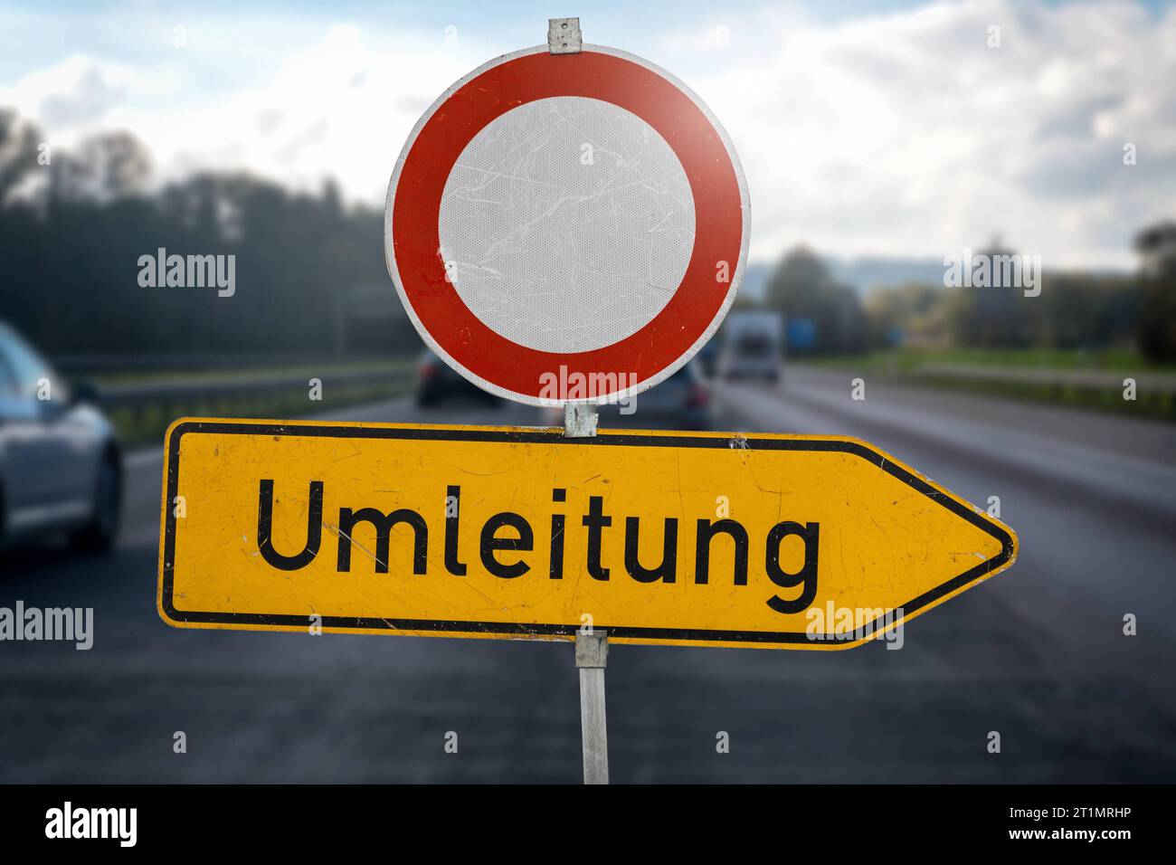 Traffic signs communication road construction hi-res stock photography ...