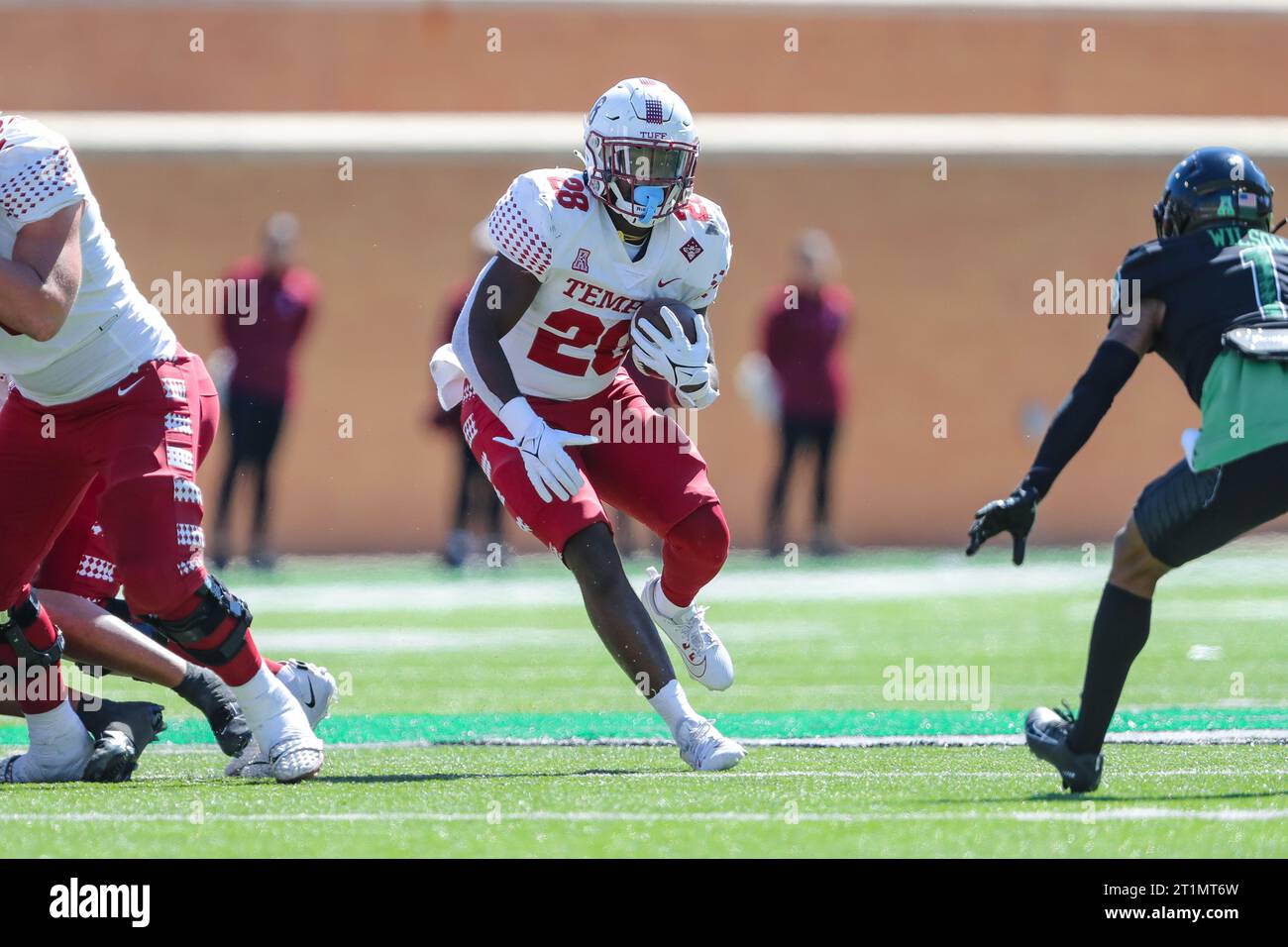 October 14, 2023:.Temple Owls running back Darvon Hubbard (28) looks ...