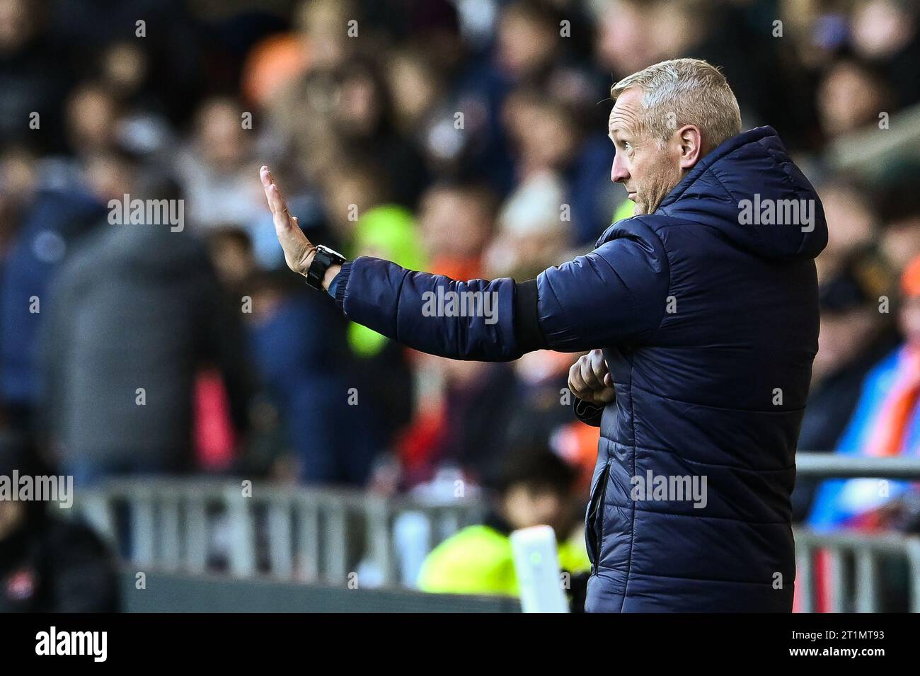 Neil Critchley Manager of Blackpool gives his team instructions during ...