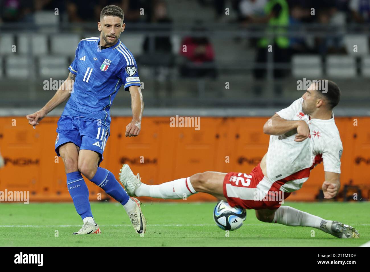 Italian's forward Domenico Berardi challenges for the ball with Malta’s ...