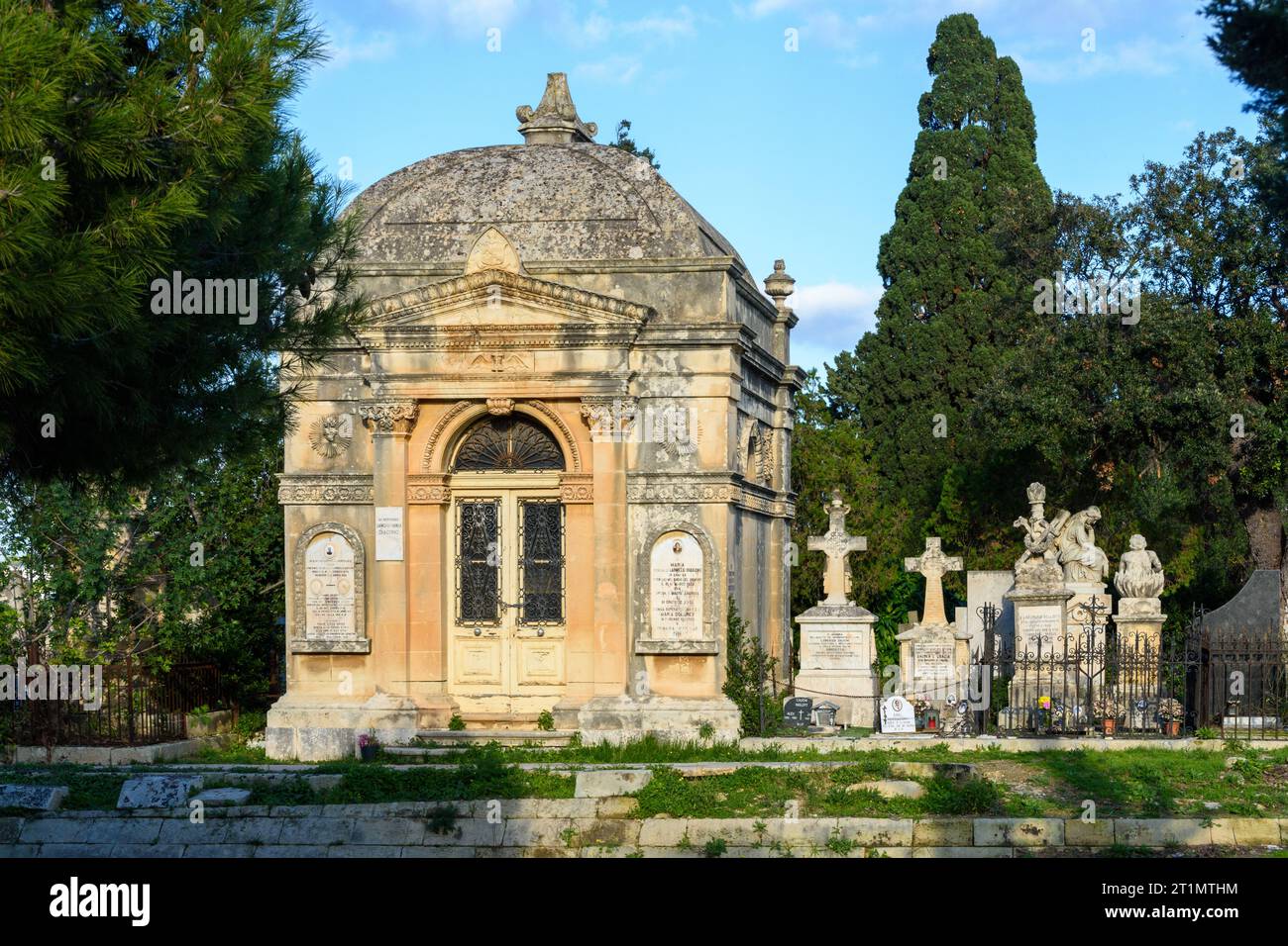 Paola, Malta - December 6th 2018: Gravestones and a mausoleum at the ...