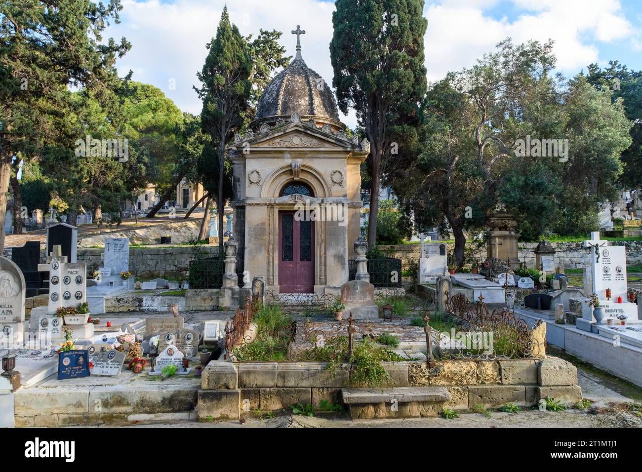 Paola, Malta - December 6th 2018: Gravestones and a mausoleum at the ...