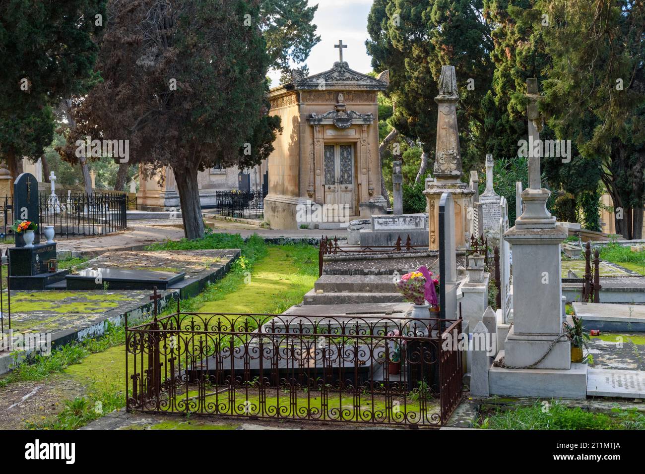 Paola, Malta - December 6th 2018: Gravestones and a mausoleum at the ...
