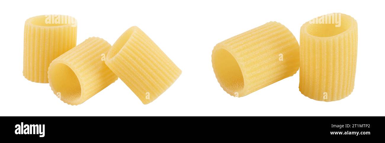 raw italian pasta in wooden bowl isolated on white background. Mezze ...