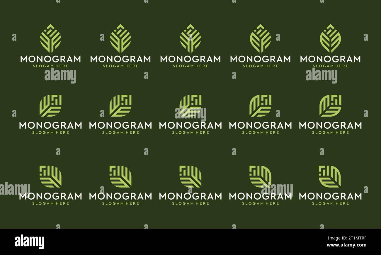 Collection of monogram logos with leaf shapes and growth graphic vector ...