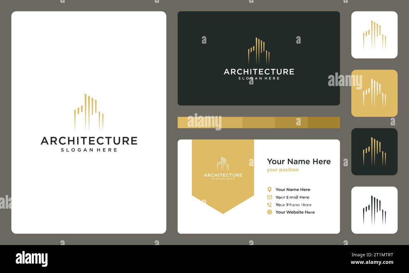 Architectural building logo design template with line art style graphic ...