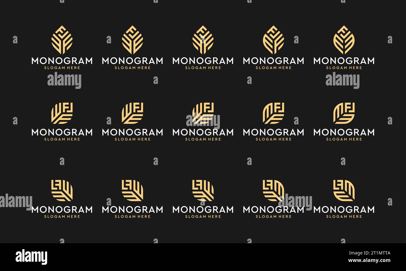 Collection of monogram logos with leaf shapes and growth graphic vector ...