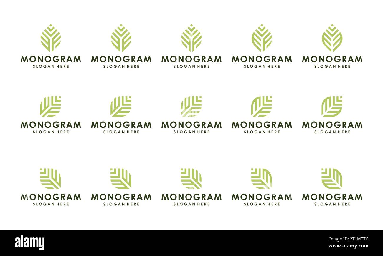 Collection of monogram logos with leaf shapes and growth graphic vector ...