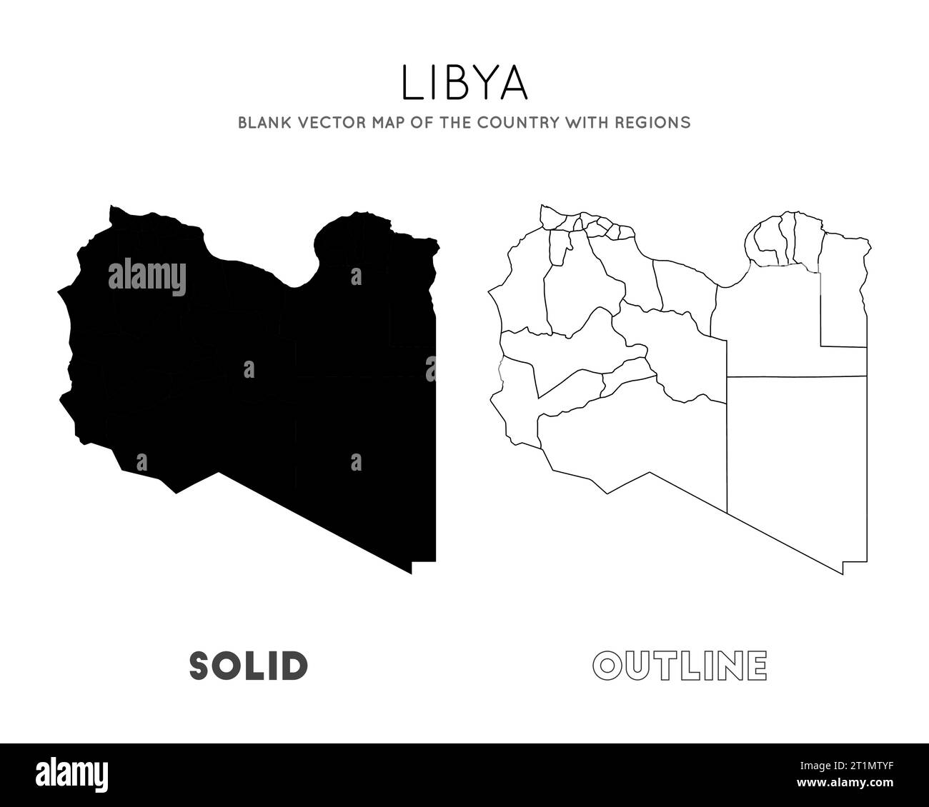 Libya map. Blank vector map of the Country with regions. Borders of ...