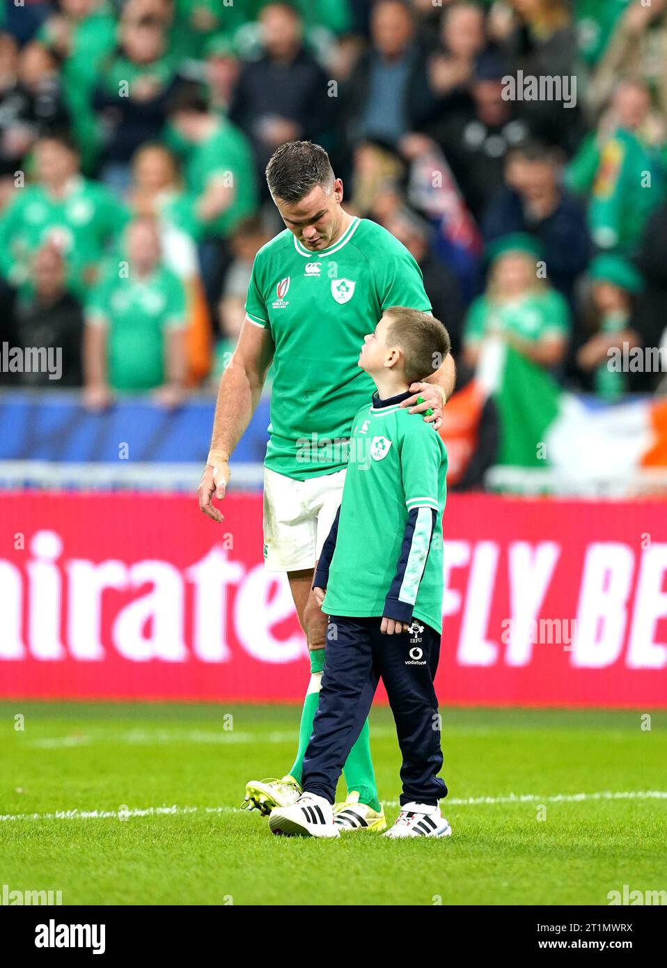 Ireland's Johnny Sexton (left) with his son Luca after the final ...